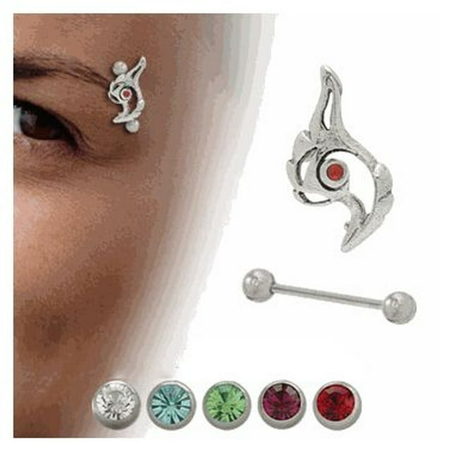 BodyJewelryOnline 16G Silver Eyebrow Shield with CZ Gem Straight ...