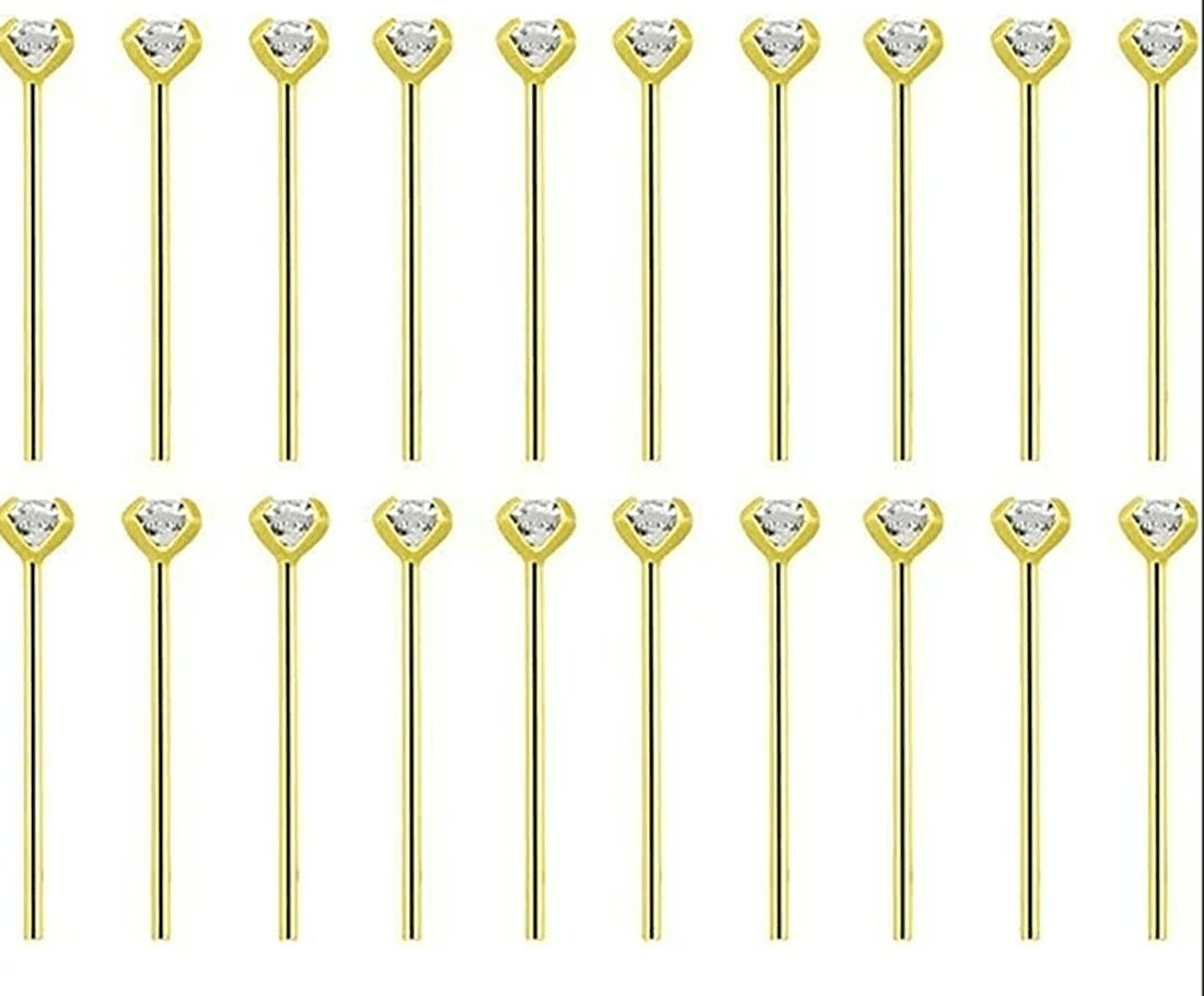 BodyJewelryOnline 20pc 22G Nose Studs Gold Plating CZ Nose Bone Stud ...