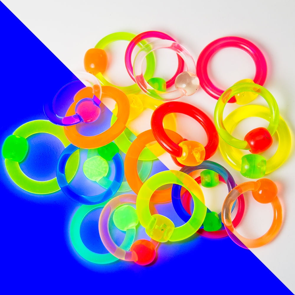 BodyJewelryOnline 20pk CBR Acrylic Captive Bead Rings Earrings UV Glow ...