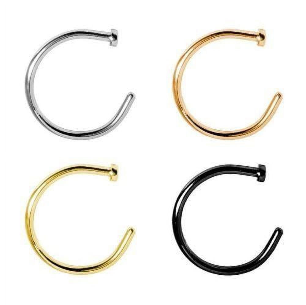 4 Pack Nose Ring Hoop Rose Gold Gold Ion Black and Surgical Steel 20g ...