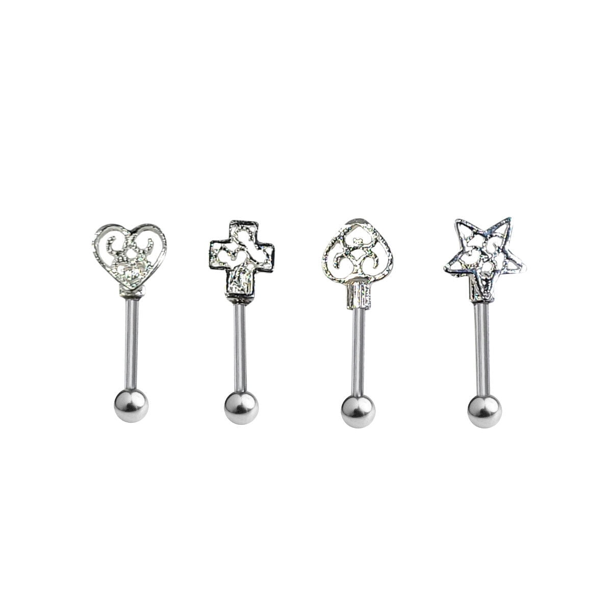 BodyJewelryOnline 4 Pack Straight Barbell Eyebrow Heart Arrow Star ...