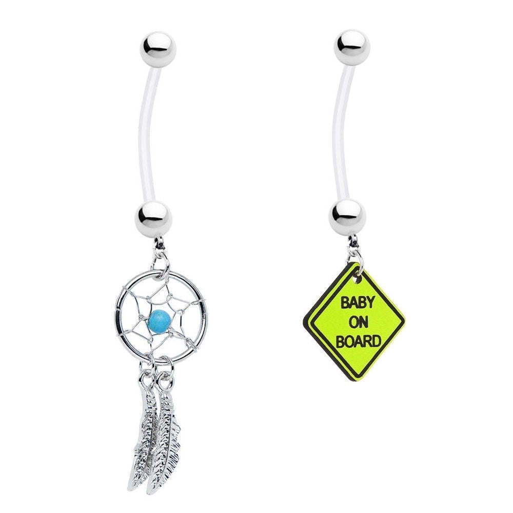 BodyJewelryOnline Maternity Belly Rings 14ga Dangle Flexible Pregnancy ...