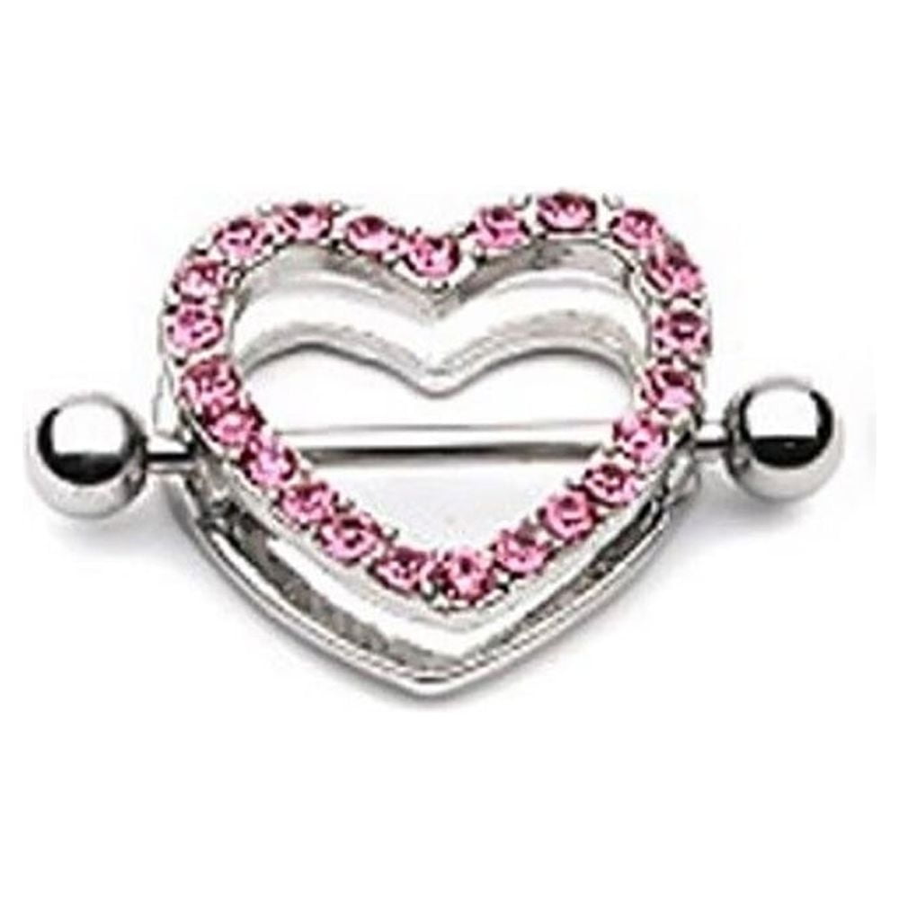 BodyJewelryOnline Nipple Shield Pair of 14G CZ Gem Paved Heart Shaped ...
