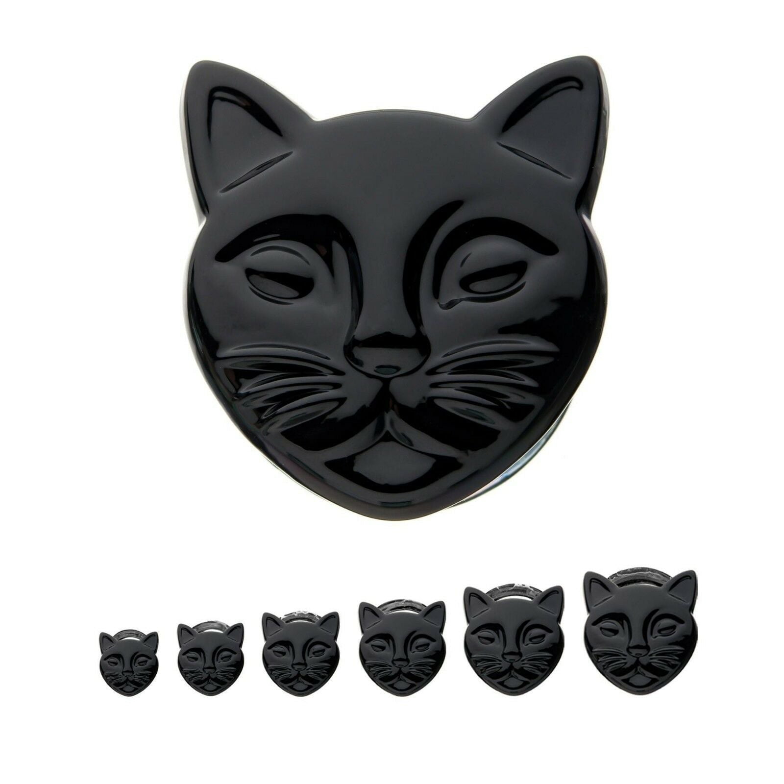 BodyJewelryOnline Pair of Double Flare Black Cat Head Design Ear Plugs ...