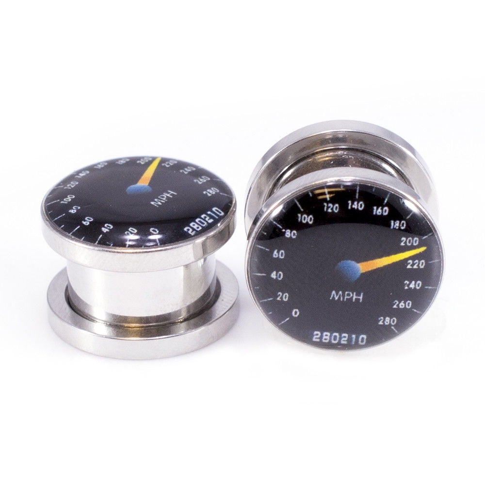 BodyJewelryOnline Pair of Ear Plugs Gauge with Speedometer Logo Screw ...