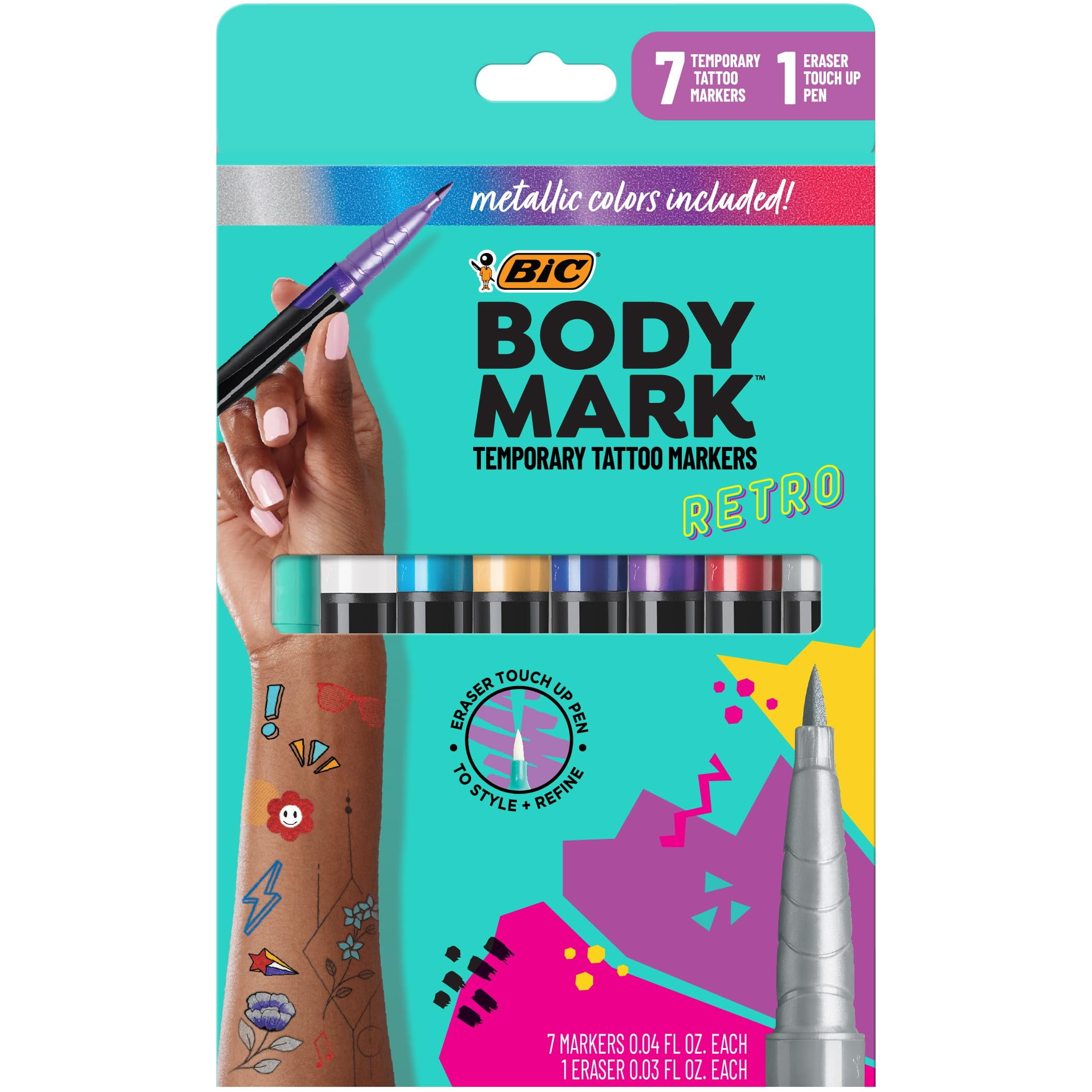 BodyMark 90s Pack Temporary ESF27 Tattoo Markers for Skin, 4 Metallic ...