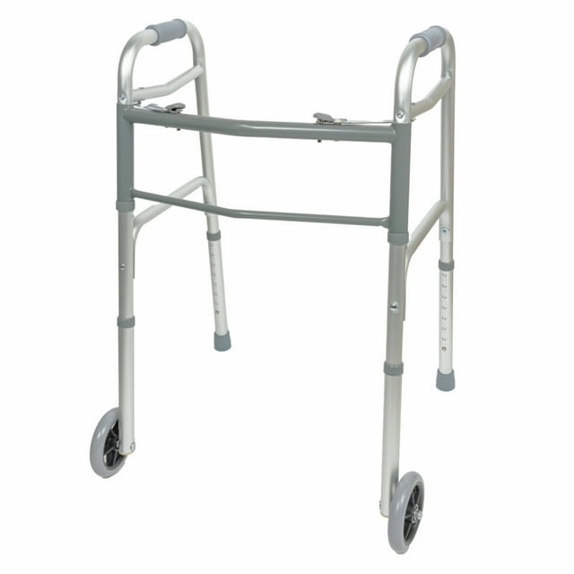 BodyMed Two Button Folding Walker with Wheels, Lightweight Mobility Aid ...
