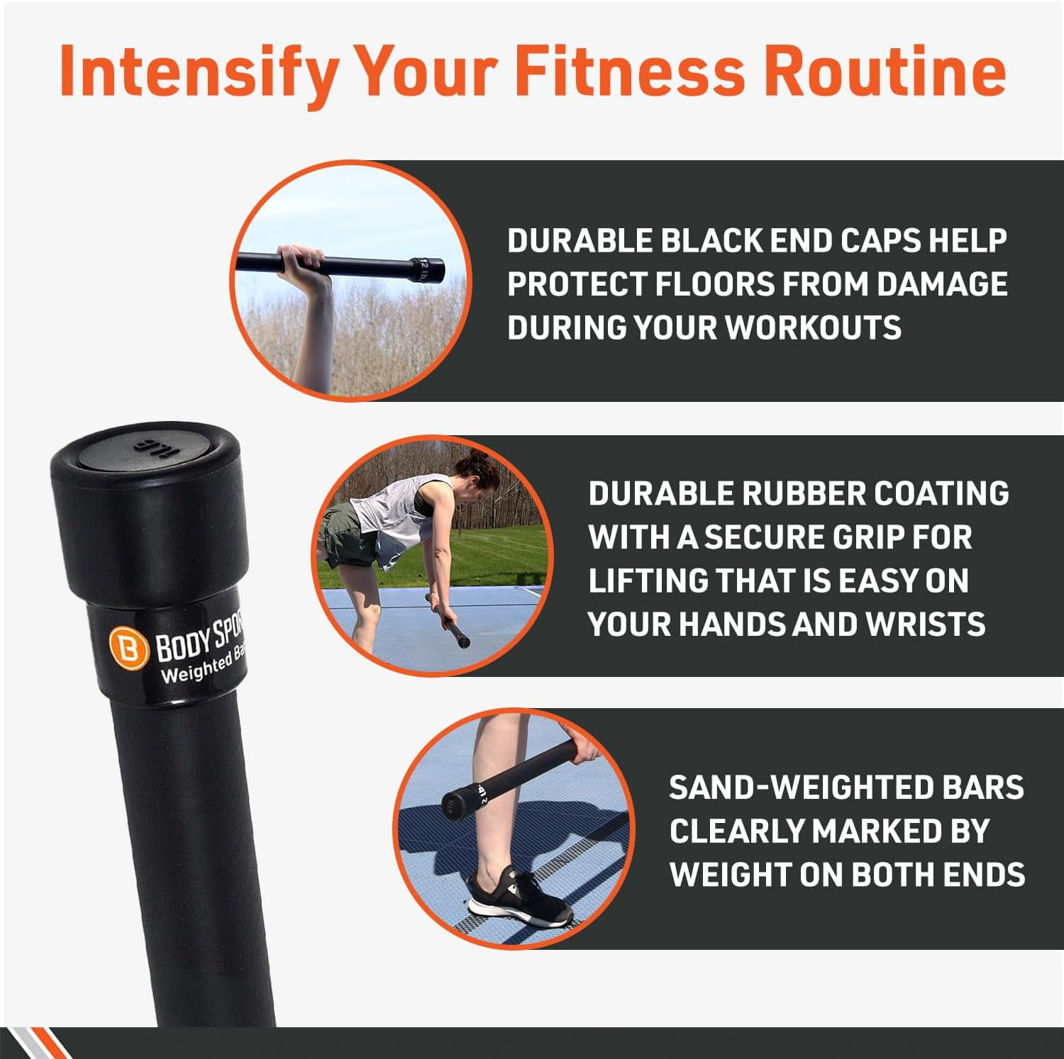 BodySport ® Weighted Bar, 30 lb., Black – Strength Training Workout Bar ...