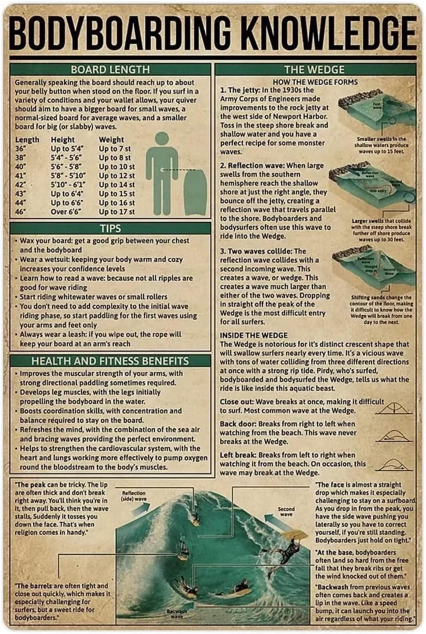 Bodyboarding Knowledge Metal Signs Bodyboarding Infographic Tin Posters ...