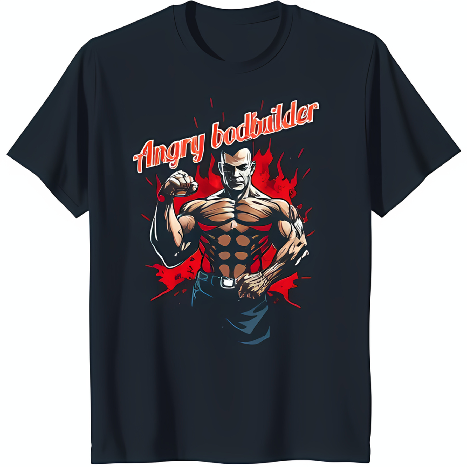 Bodybuilder Graphic T-Shirt Muscular Man with Fiery Design - Walmart.com