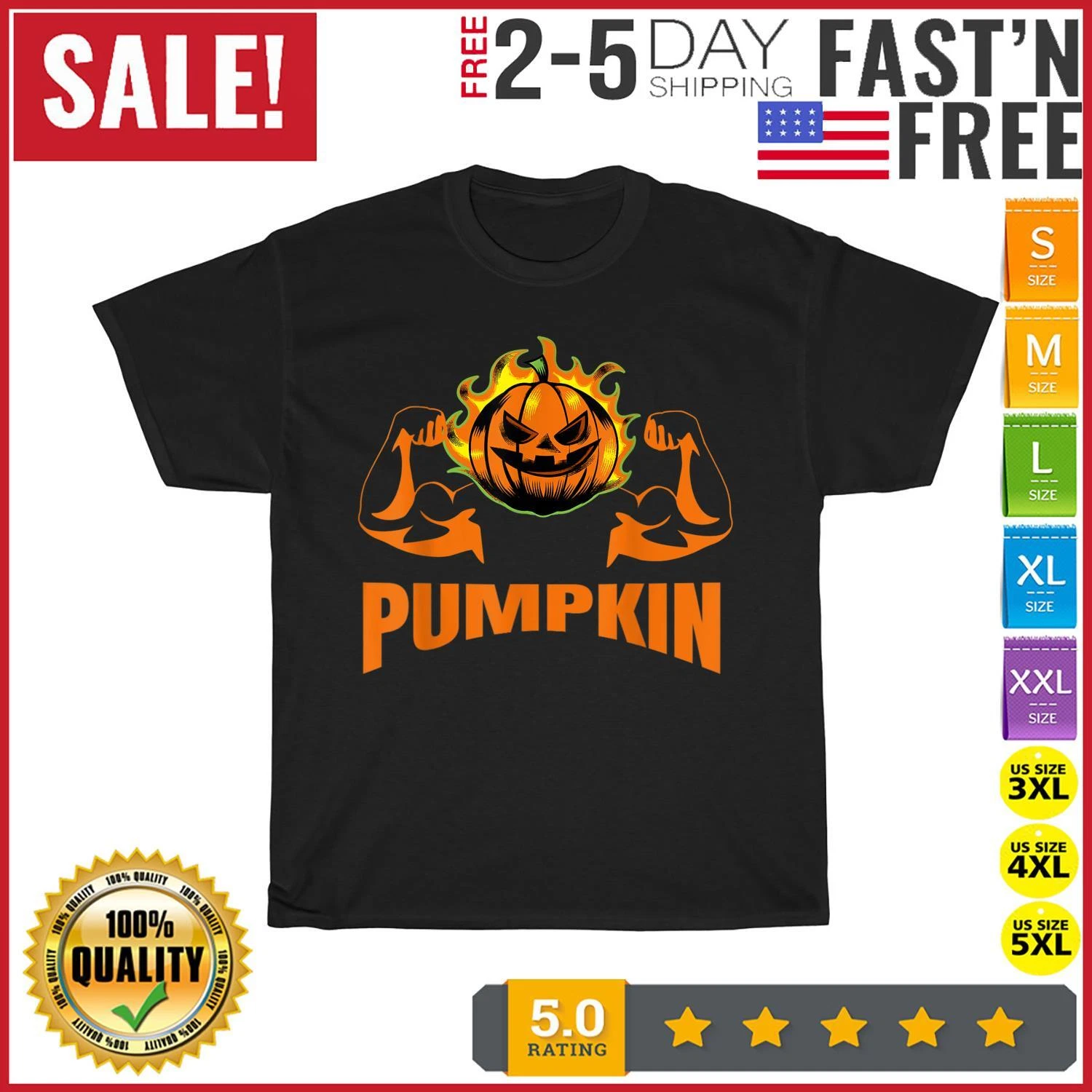 Bodybuilder Halloween Costume Pumpkin Fitness Lover Vintage T Shirt Men ...