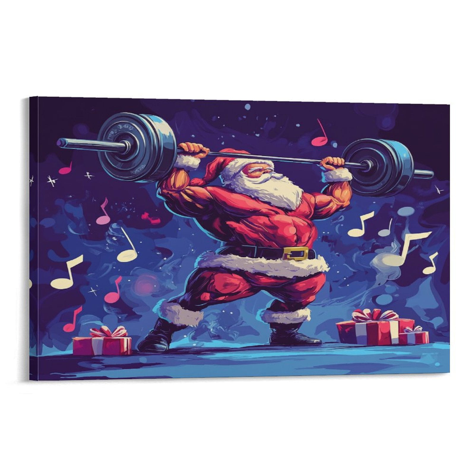 Bodybuilder Santa with Gifts Living Room Art Christmas Santa Deadlift ...