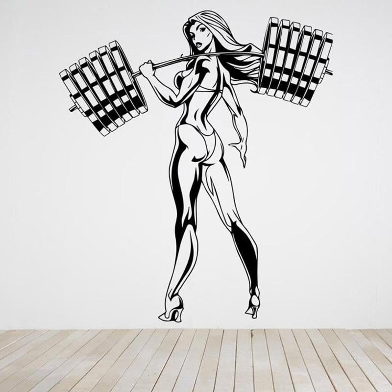 Bodybuilder Wall Decal Gym Fitness Sport Muscles Woman With Barbell ...