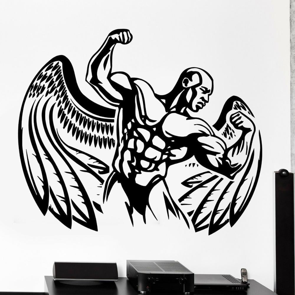 Bodybuilder Winged Man Vinyl Decal Wall Sticker Sport Bodybuilding Home ...