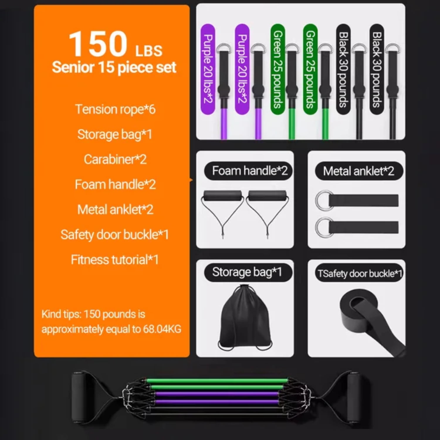 Bodybuilding Resistance Bands Set Multi- Tensioner Suit Muscle Training ...