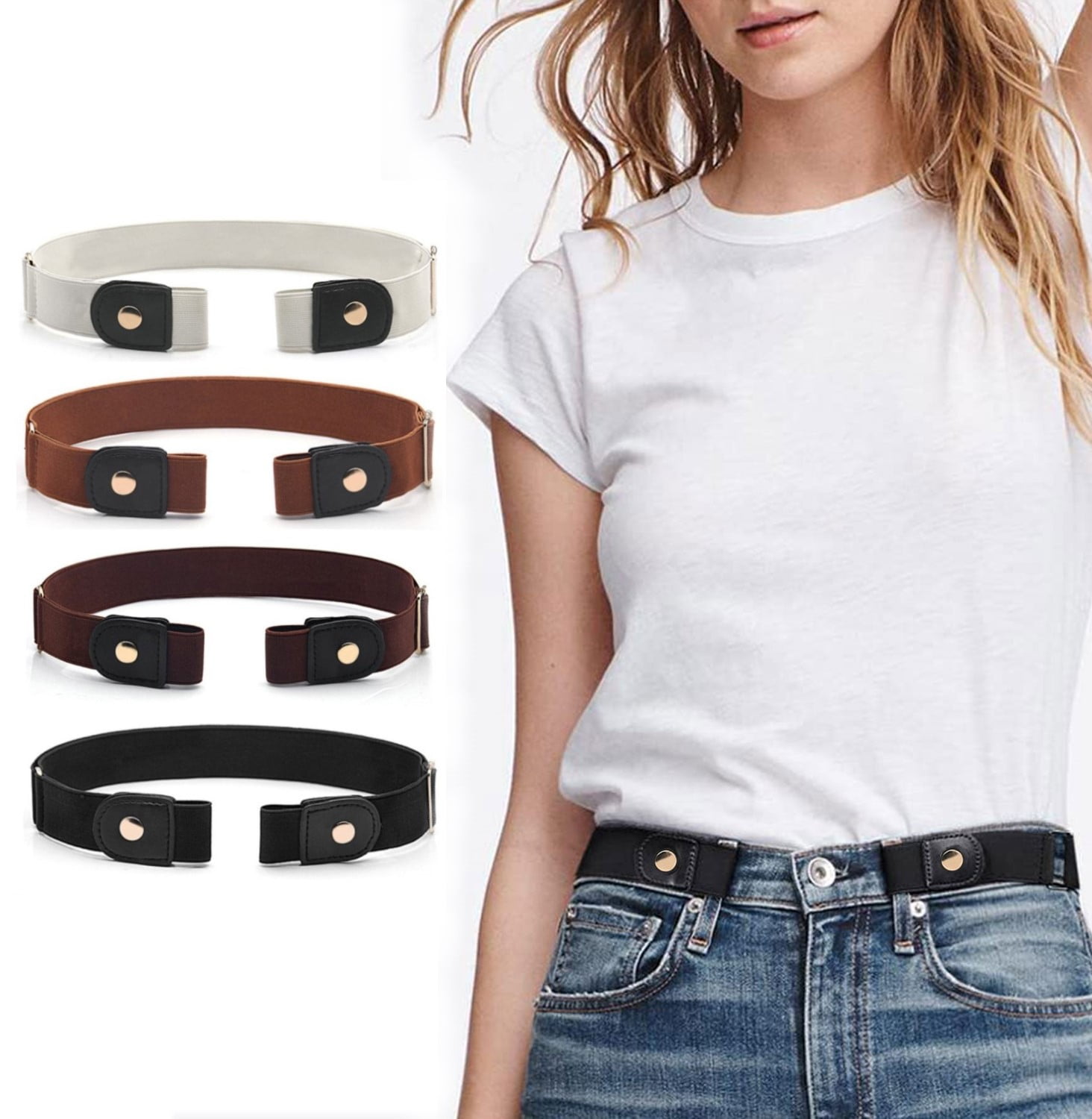 Bodychum 2 Pcs No Buckle Belts for Men Elastic Belt for Women Invisible ...