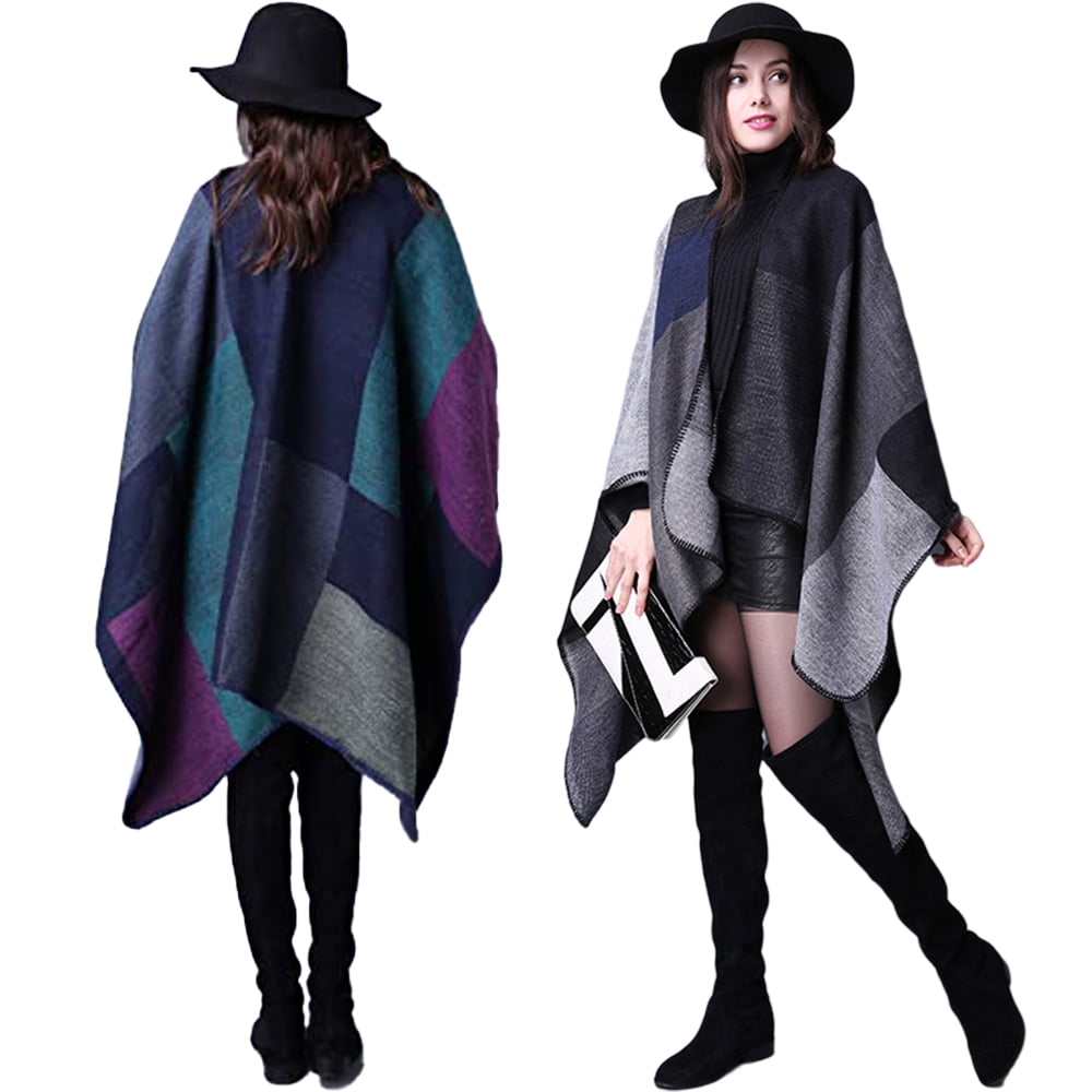 Bodychum 2Pcs Women's Warm Shawl Wrap, Open Front Poncho Cape Color ...
