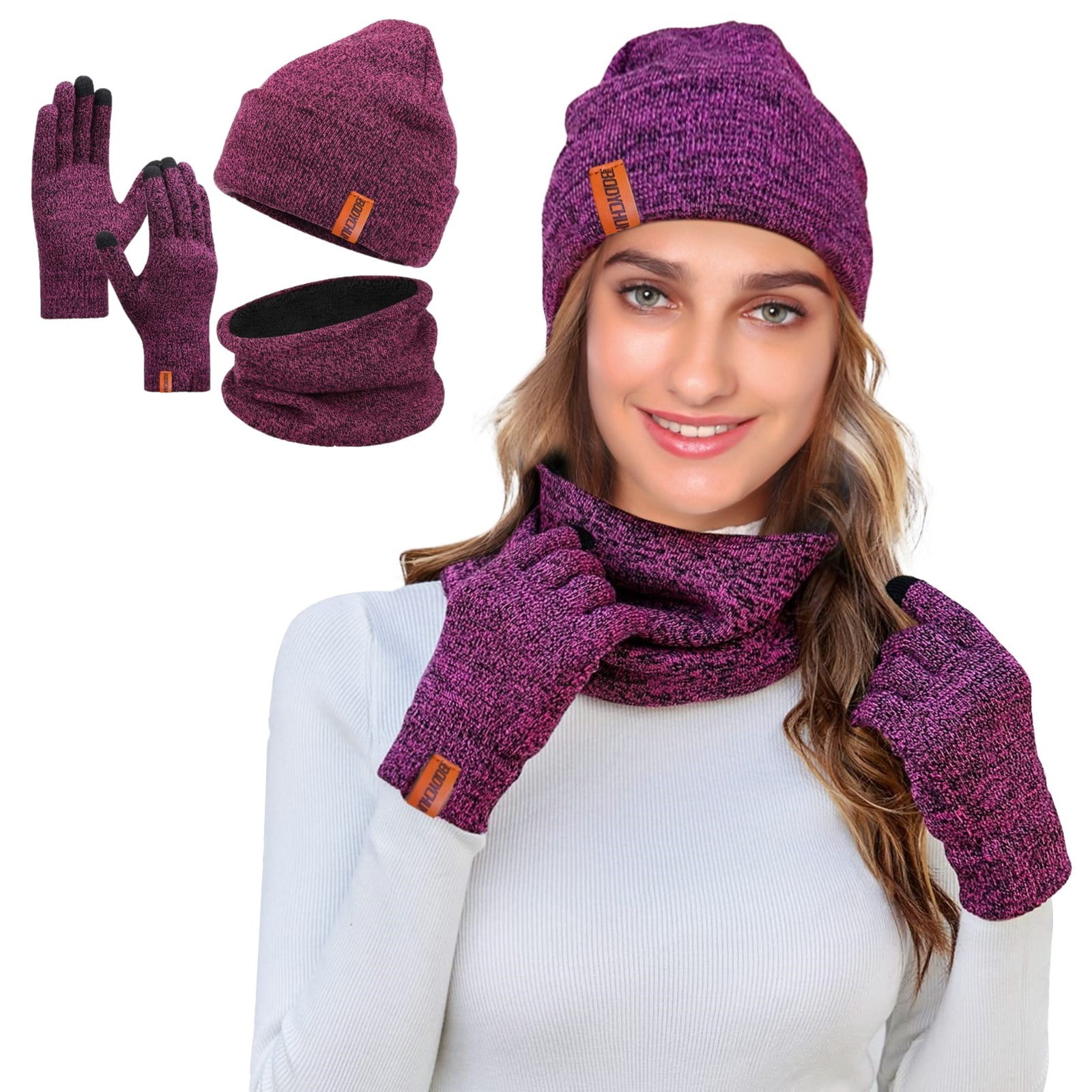 Bodychum 3Pcs Winter Warm Hat Scarf Gloves Set for Men and Women- Touch ...