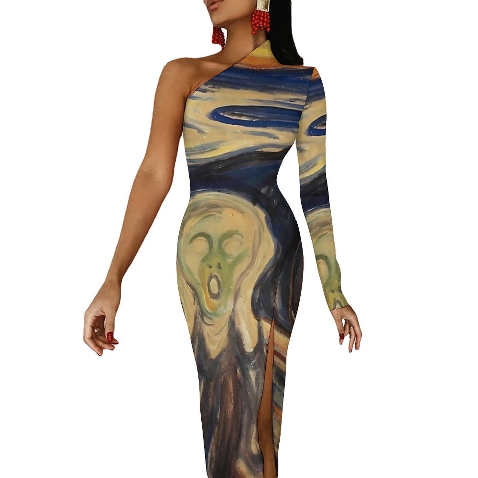Bodycon Dress Ladies Road with Cypress and Star Retro Maxi Dress Long ...