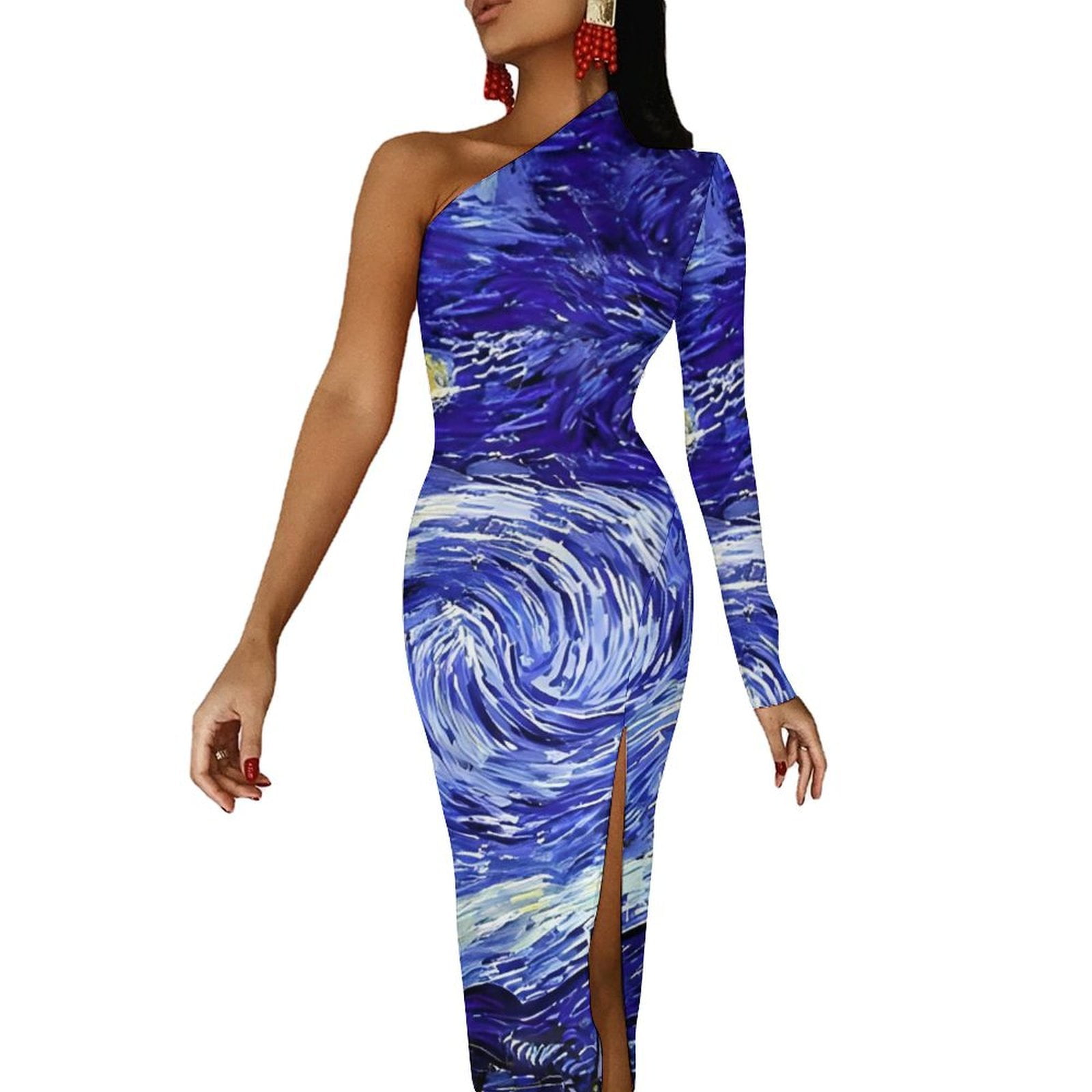 Bodycon Dress Ladies Road with Cypress and Star Retro Maxi Dress Long ...