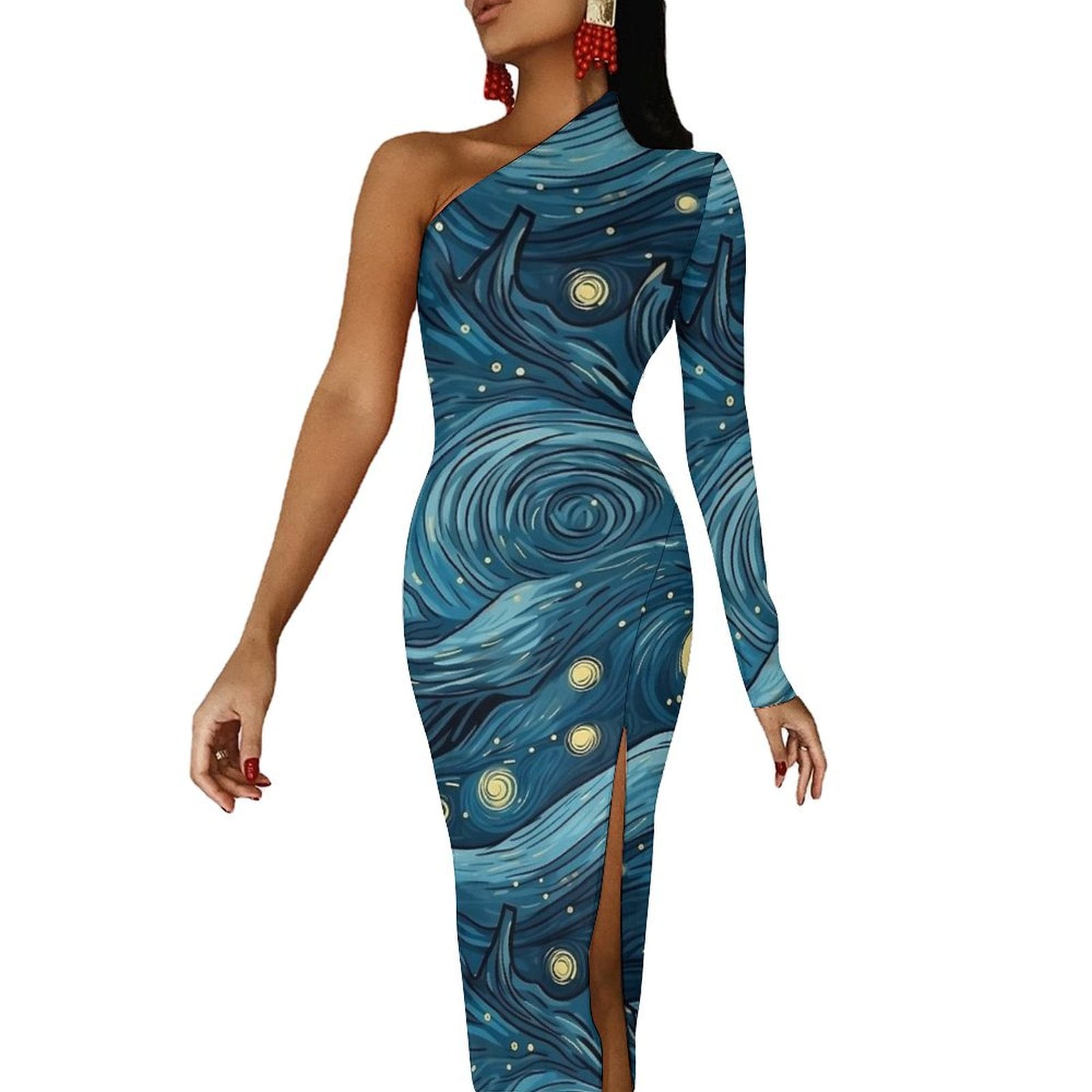 Bodycon Dress Ladies Road with Cypress and Star Retro Maxi Dress Long ...