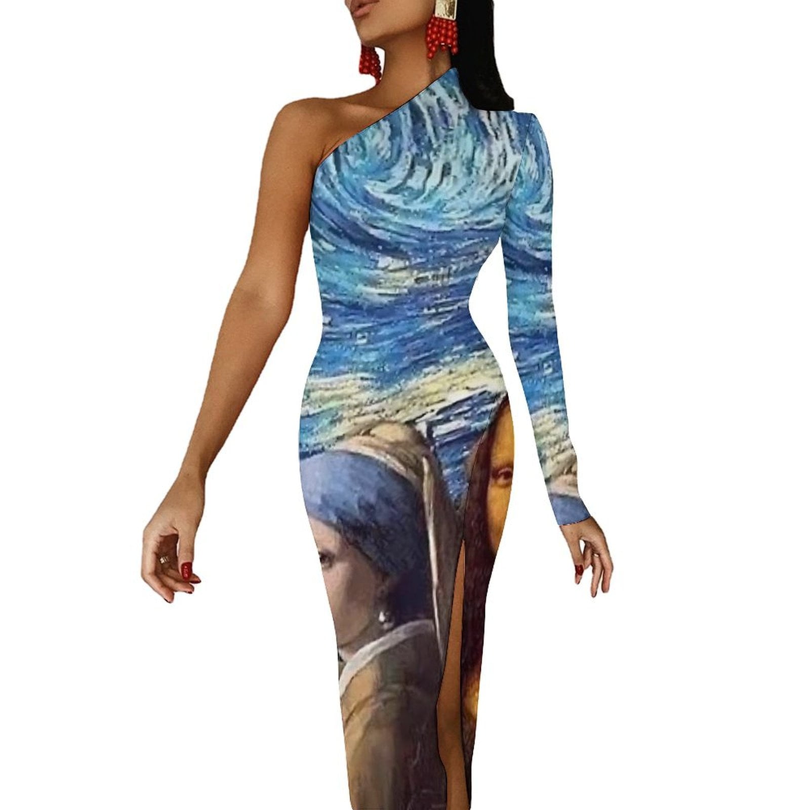 Bodycon Dress Ladies Road with Cypress and Star Retro Maxi Dress Long ...