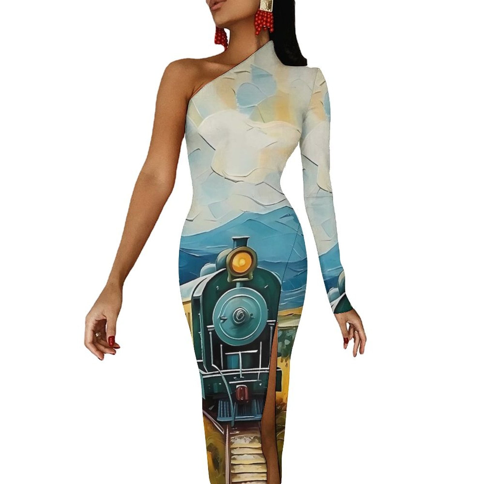 Bodycon Dress Ladies Road with Cypress and Star Retro Maxi Dress Long ...