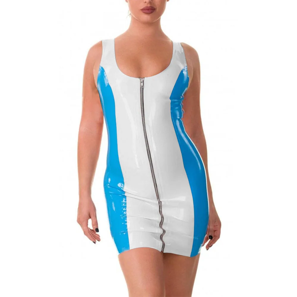 Bodycon Mini Dress Shiny PVC Leather Sexy Front Zip Hip Wrap Mini Dress ...