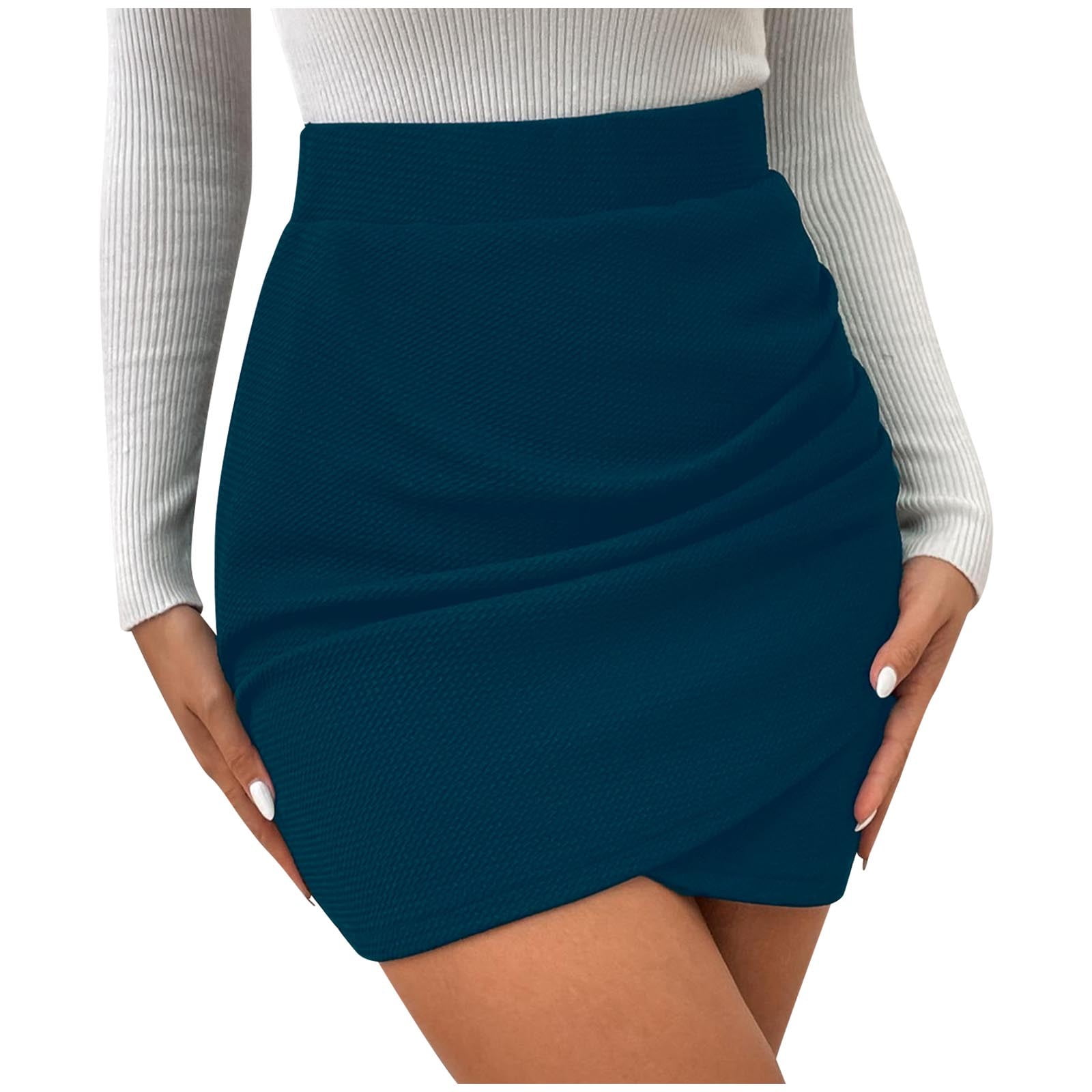 Bodycon Mini Skirt Womens Stretch High Waisted Ruched Wrapped Hip Short ...