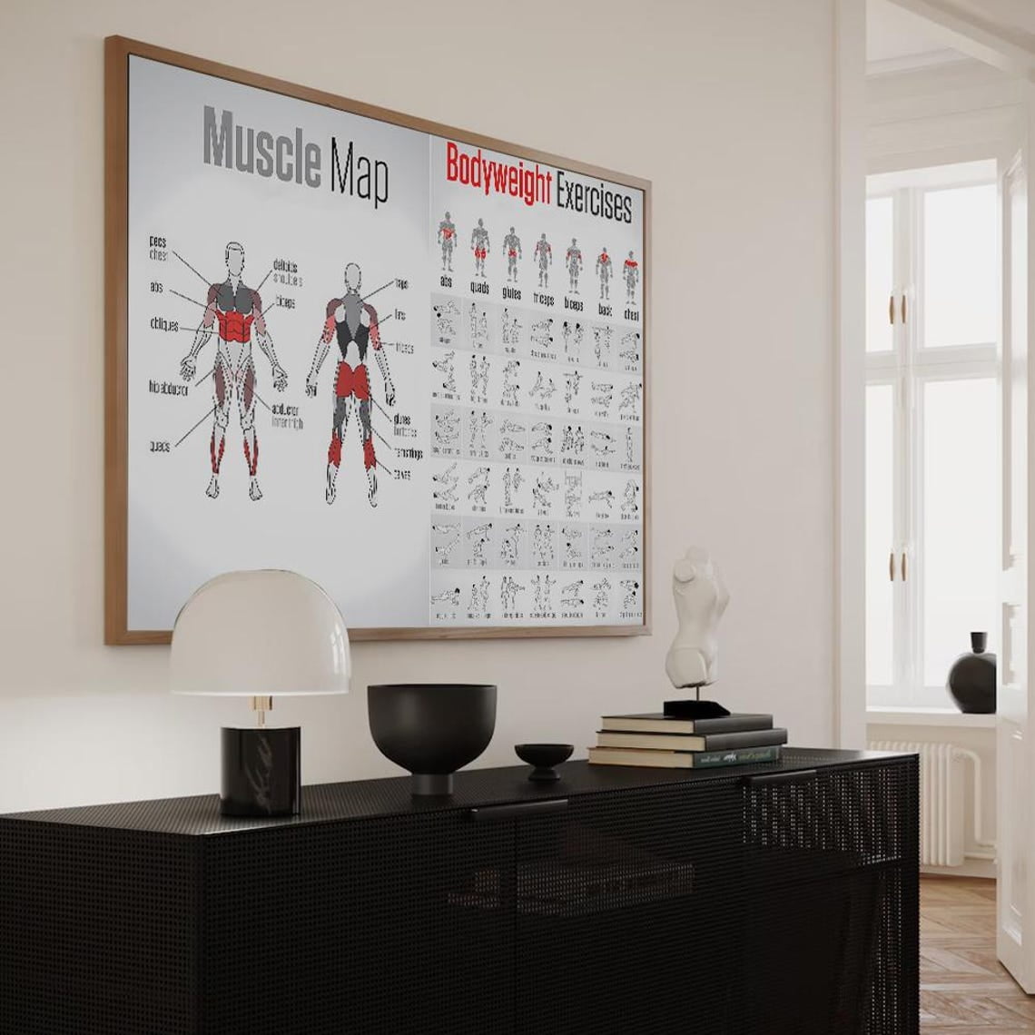 Bodyweight Exercise Poster Muscle Map, No-Equipment Workout, Gym Wall ...