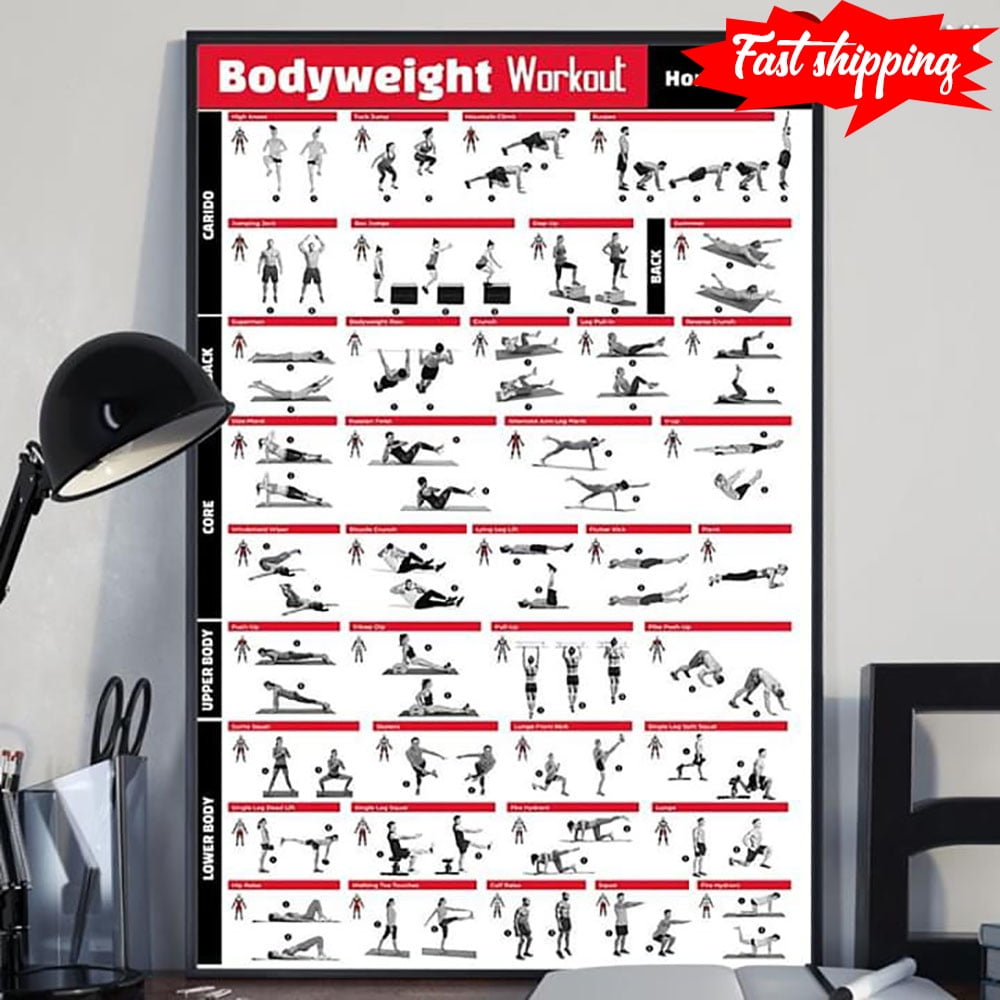 Bodyweight Workout HomeGym 101 Carido Back Core Upper Body Lower Body 11 x 17 Inch Poster ...