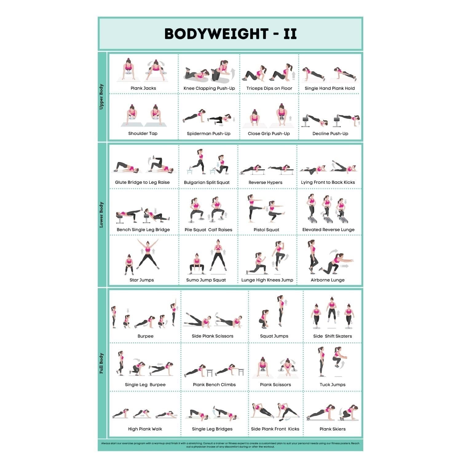 Bodyweight Workout Poster No-Equipment Exercise Poster for Home, Gym ...