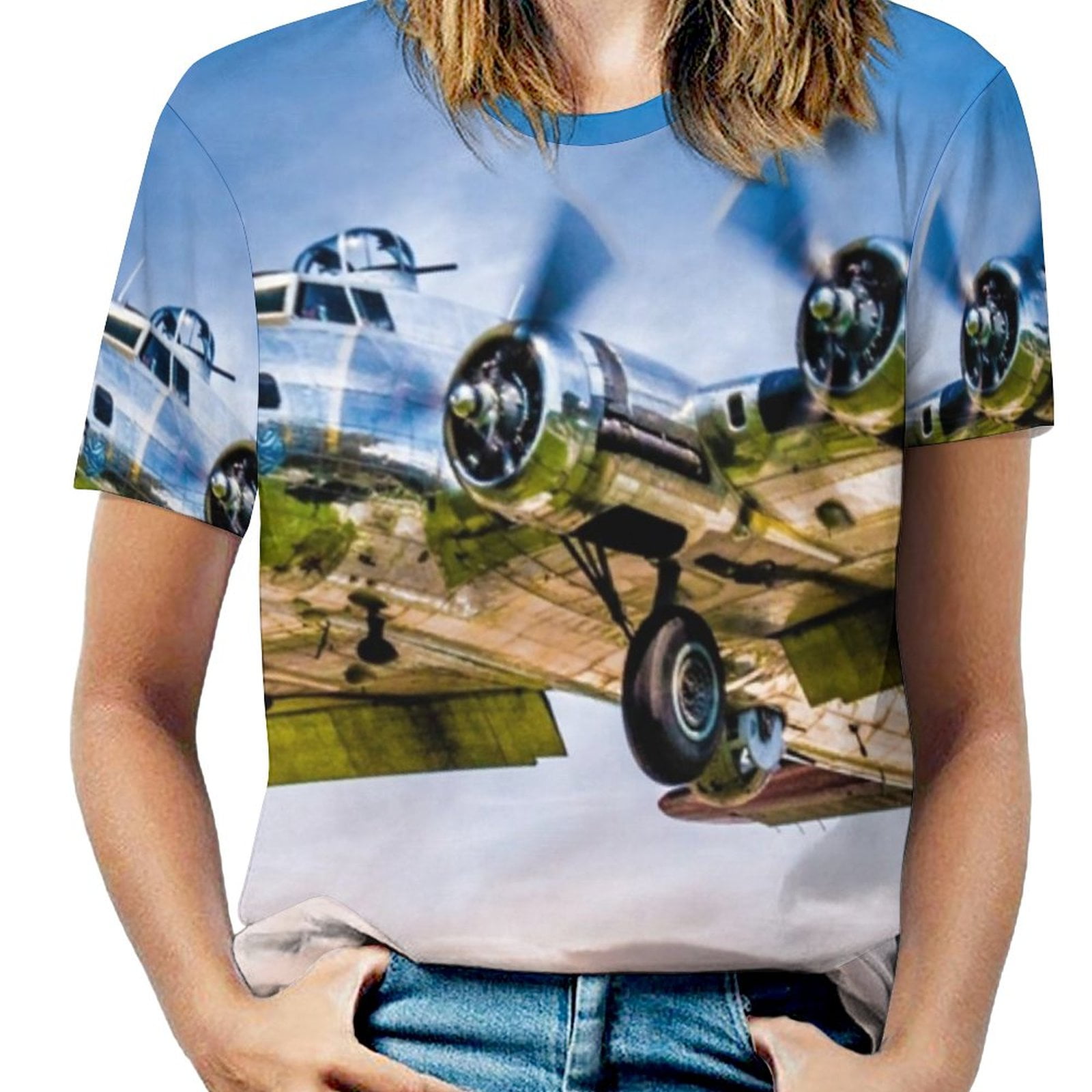 Boeing 17G Flying Fortress " Yankee Lady " Ruffle Short Sleeve T Shirt Women Summer T Shirts V ...