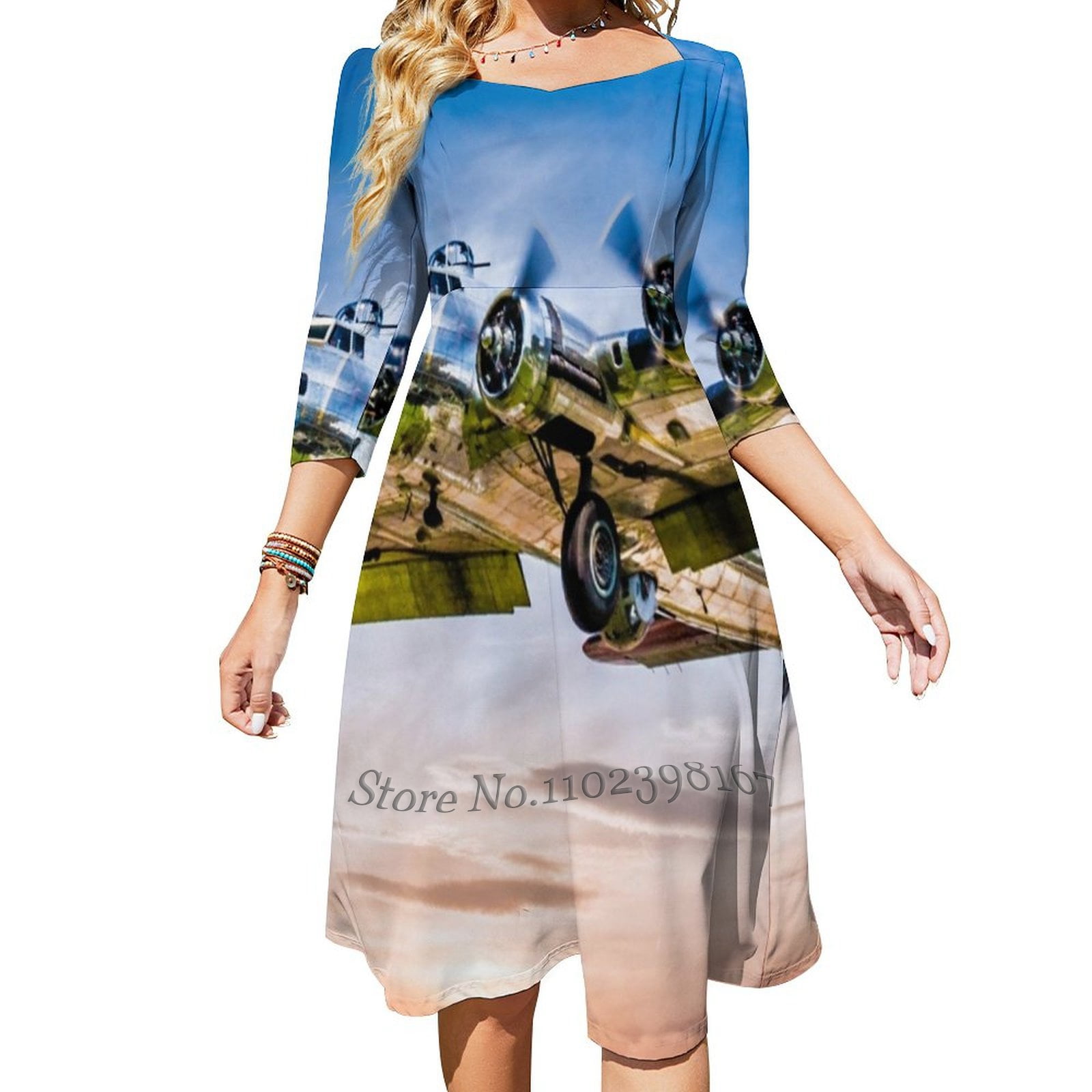 Boeing 17G Flying Fortress " Yankee Lady " Square Neck Dress Cute Loose Print Dresses Elegant ...