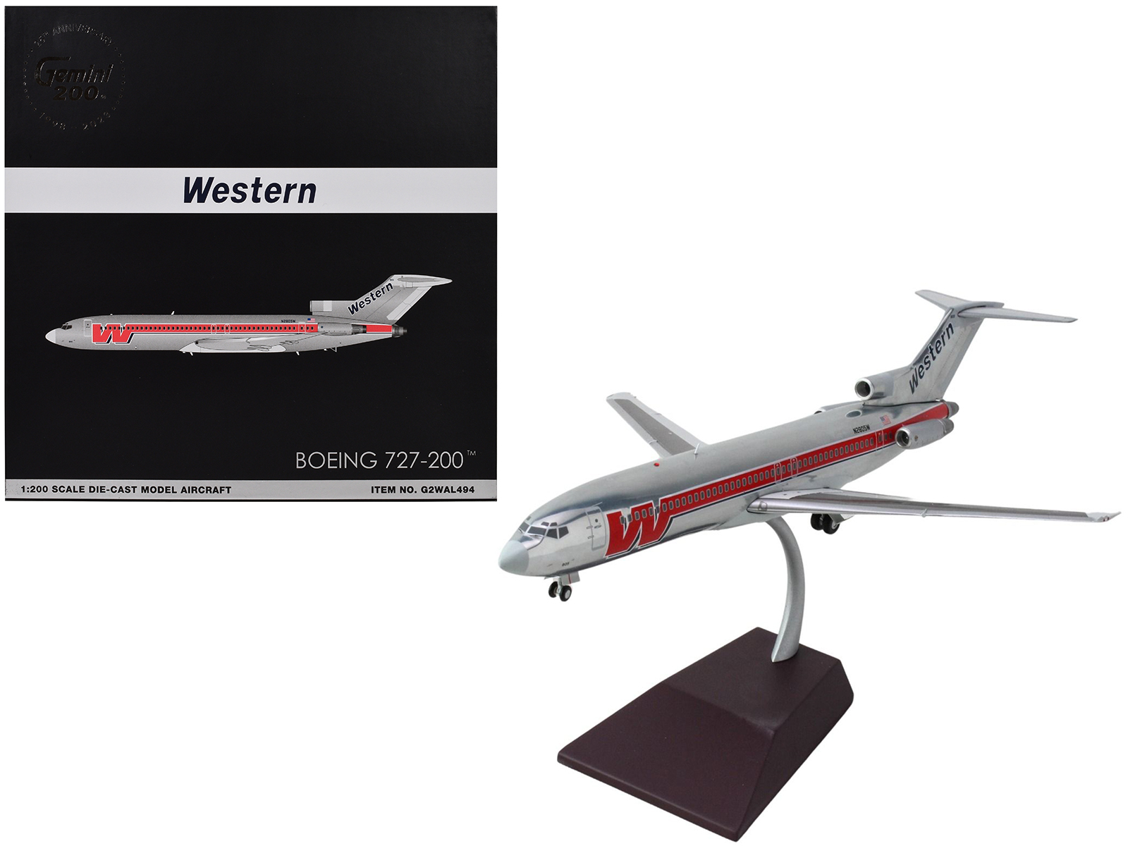 Boeing 727-200 Commercial Aircraft "Western Airlines" (N2805W) Silver ...
