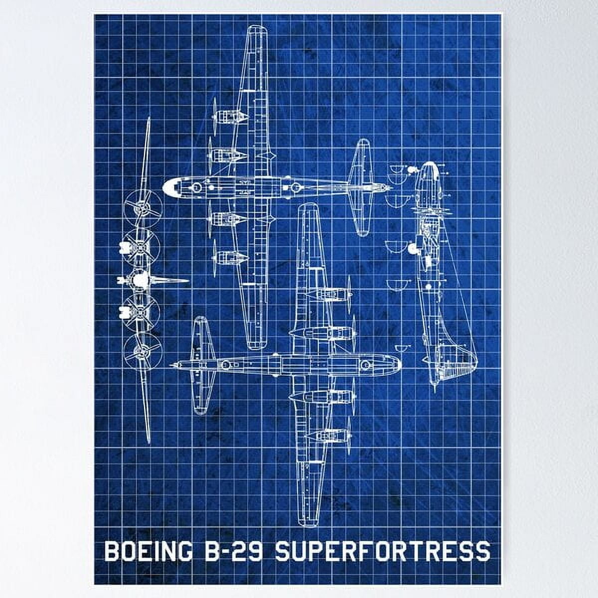 Boeing B29 Superfortress Blueprint Vintage Style Poster Wall Art ...