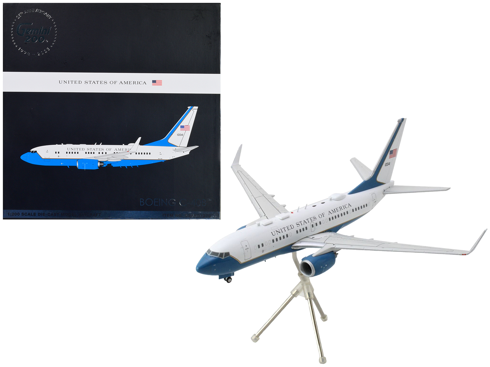Boeing C-40B Commercial Aircraft "USA - Air Force" White and Blue "Gemini 200" Series 1/200 ...