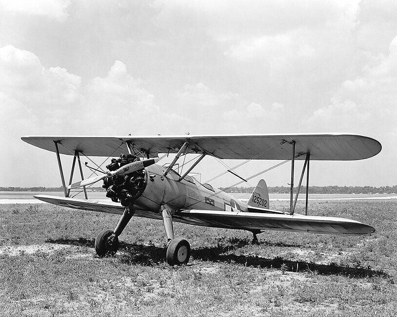 Boeing PT-17 Stearman Biplane 3/4 View Style - B - 24x36 Inch Laminated ...