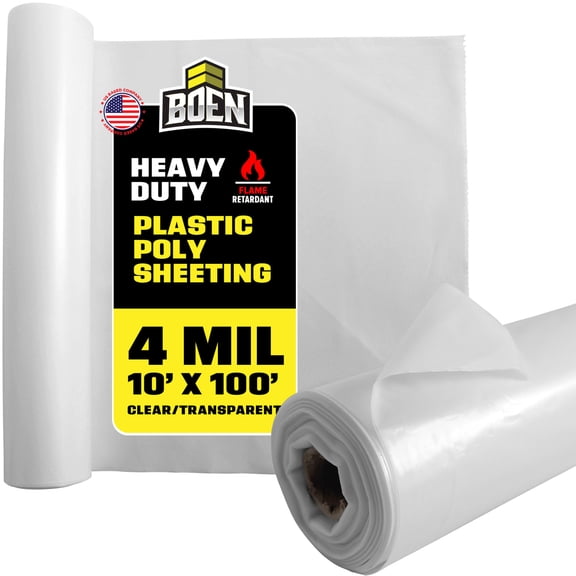 Boen Clear Poly Sheeting 10' x 100' 4 Mil Contractor Plastic, Vapor ...