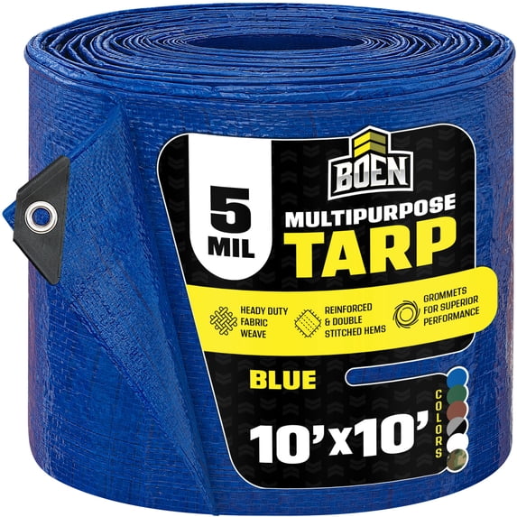 BOEN Multi-Purpose Poly Tarp, 10 ft x 10 ft, 5 Mil Thick, Blue ...