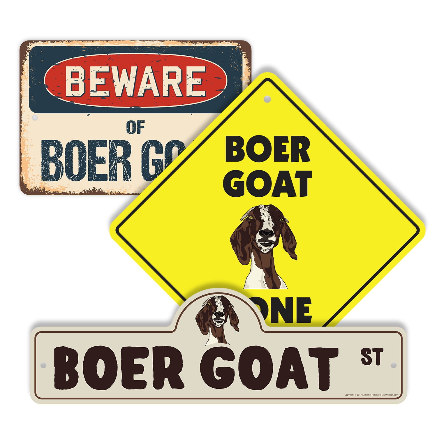 Boer Goat (3 Pack) Large Plastic Street Sign Crossing Sign Warning Sign ...