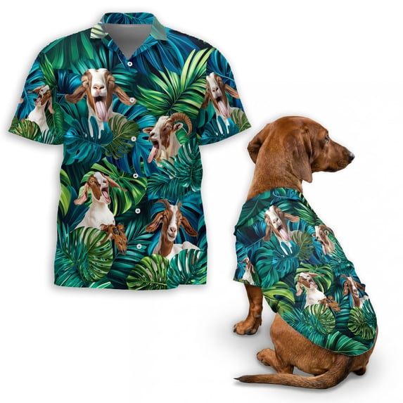 Boer Goats Lovers Hawaiian Shirt for Men and Dogs, Funny Goat Tropical ...