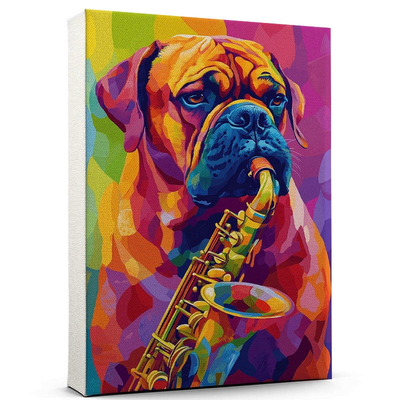 Boerboel Dog Saxophone Art Stretched Canvas Size 8x12 – Boerboel Dog ...