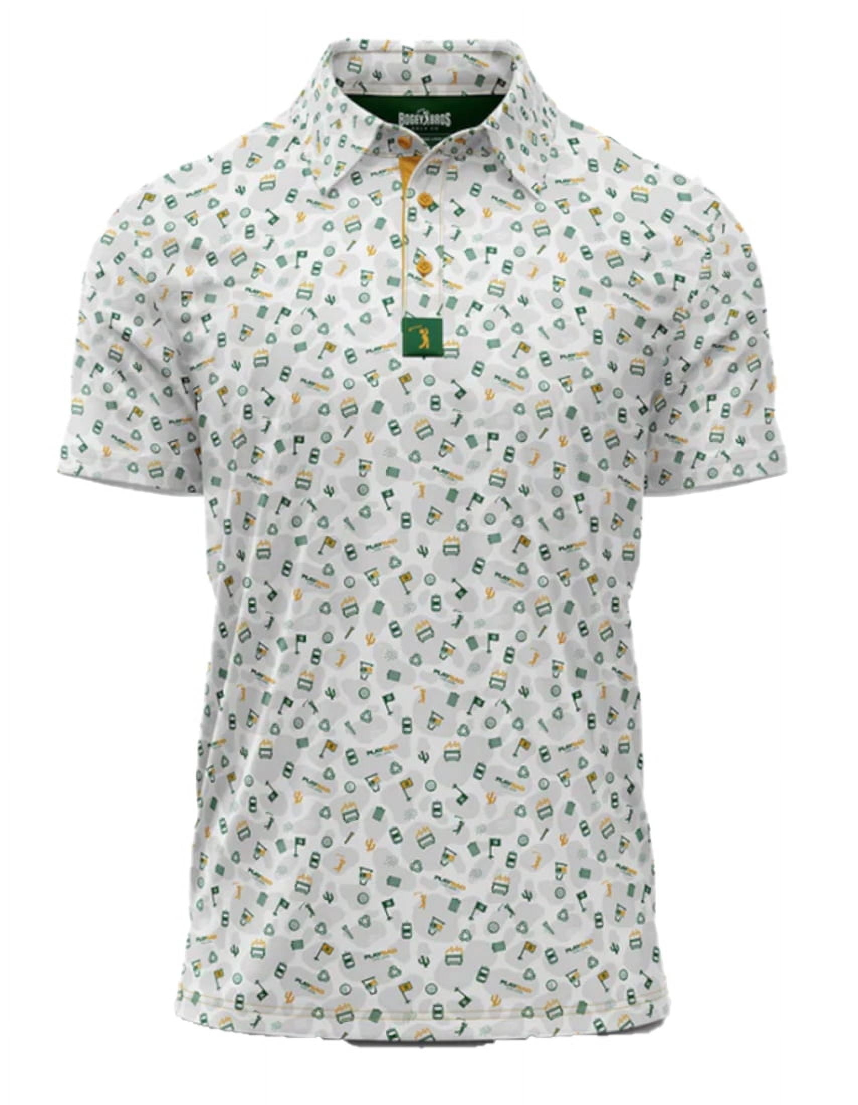 Bogey Bros Men's 4 Way Stretch Short Sleeve Golf Polo Shirt (Large, Dumpster Fire - White ...