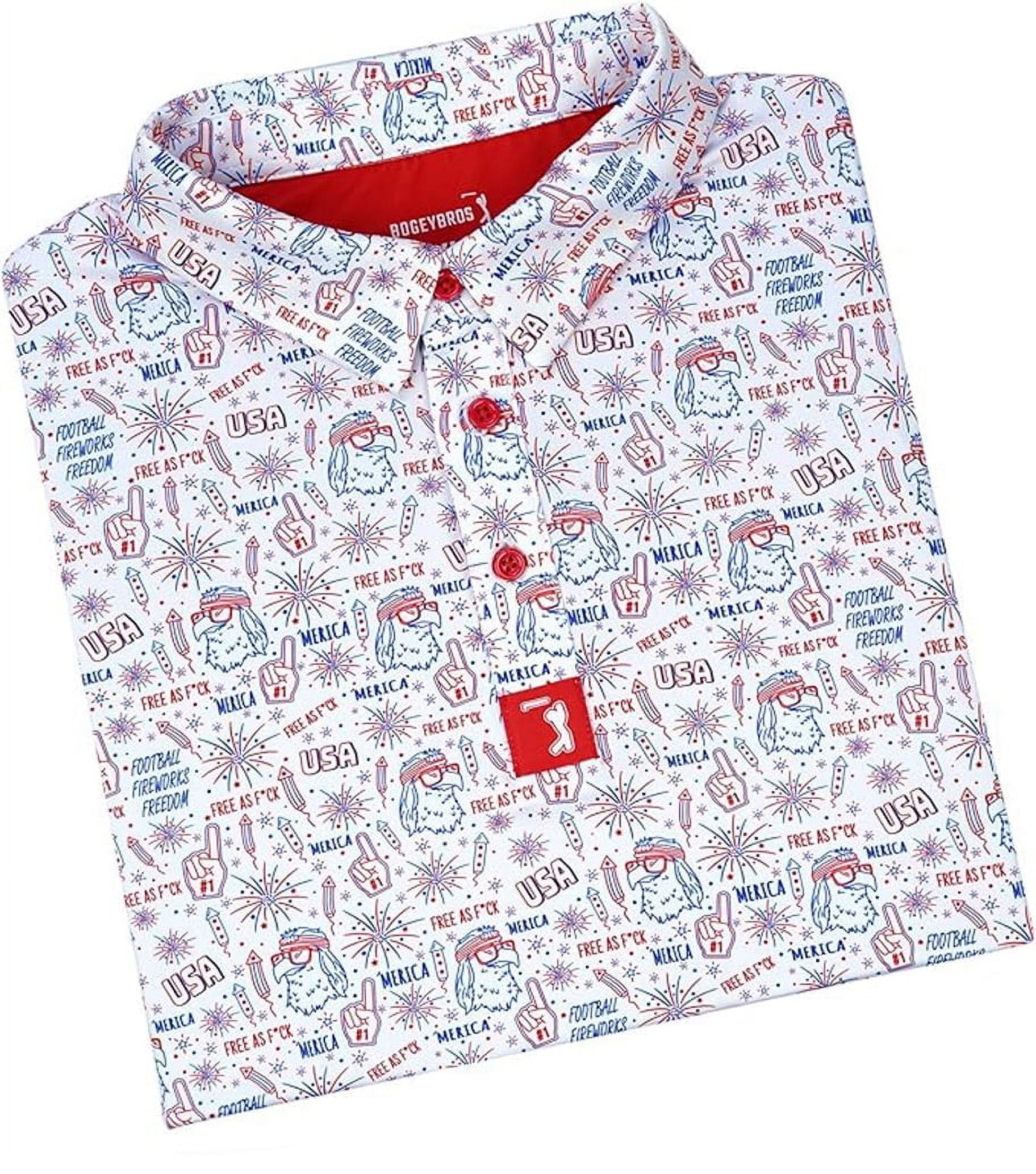 Bogey Bros Men's 4 Way Stretch Short Sleeve Golf Polo Shirt ('Merica ...