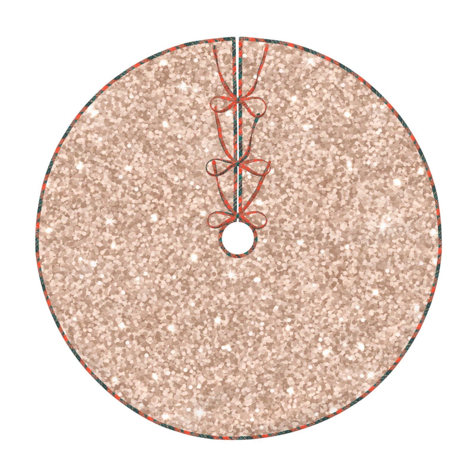 Bogiau Beige Sparkling Glitter Pattern Christmas Tree Skirt with Ties ...