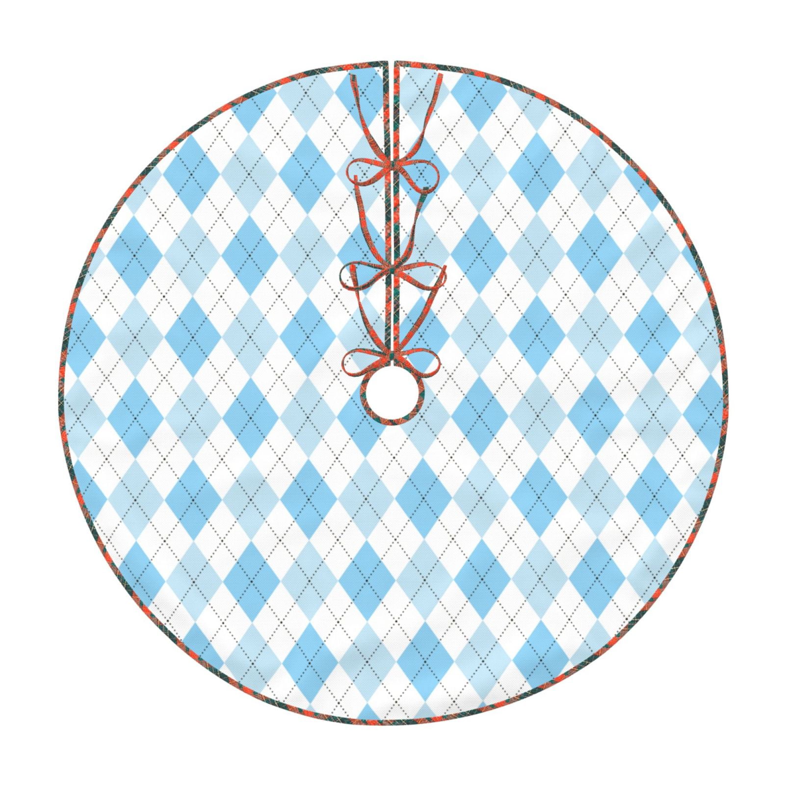 Bogiau Blue and White Squares Pattern Christmas Tree Skirt with Ties ...