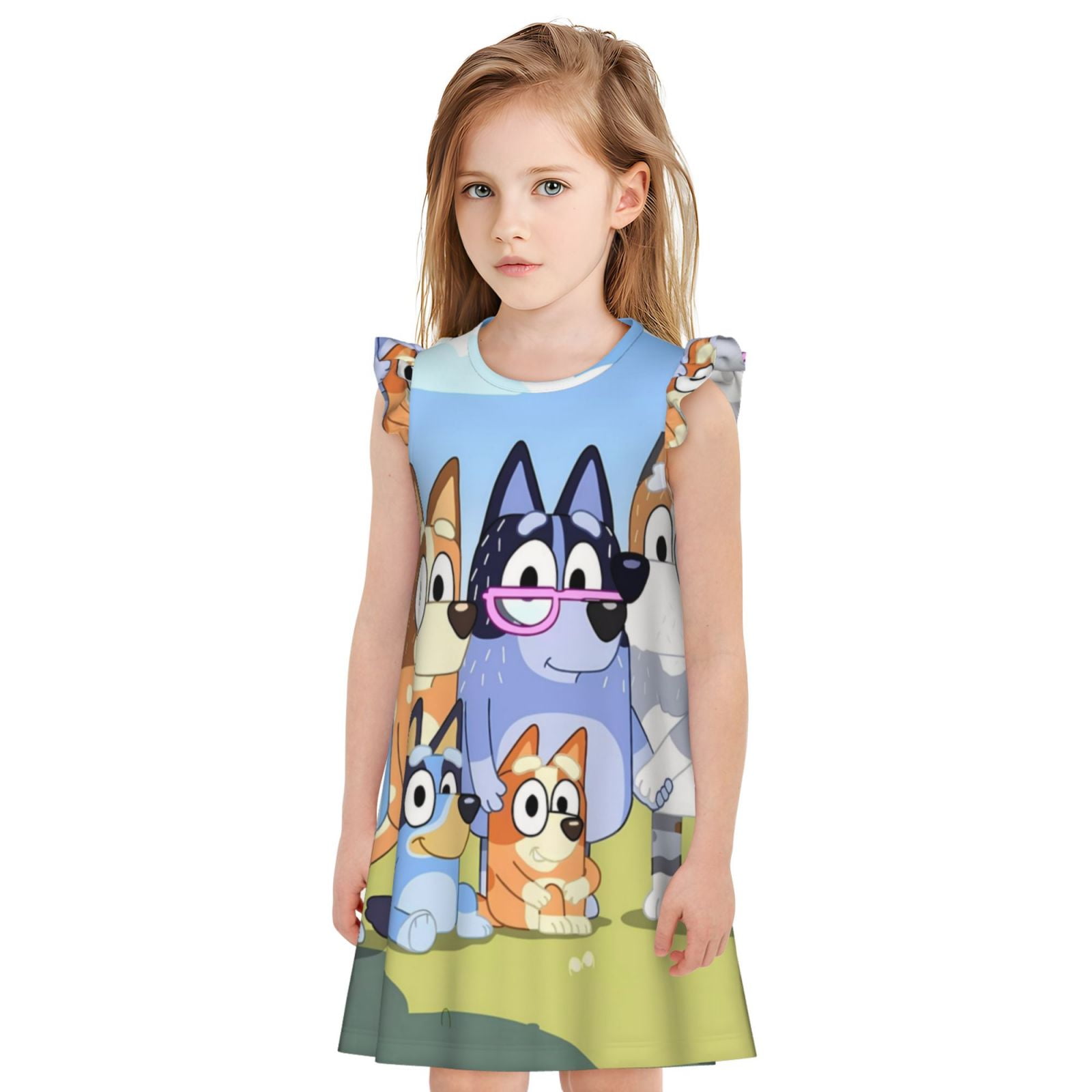 Bogiau Bluey Print Girls Nightgowns, Nightgown Princess Pajama Dresses ...