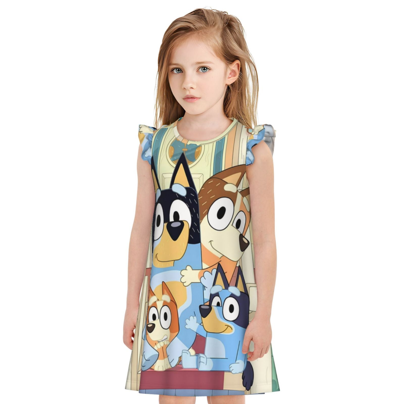 Bogiau Bluey Print Girls Nightgowns, Nightgown Princess Pajama Dresses ...