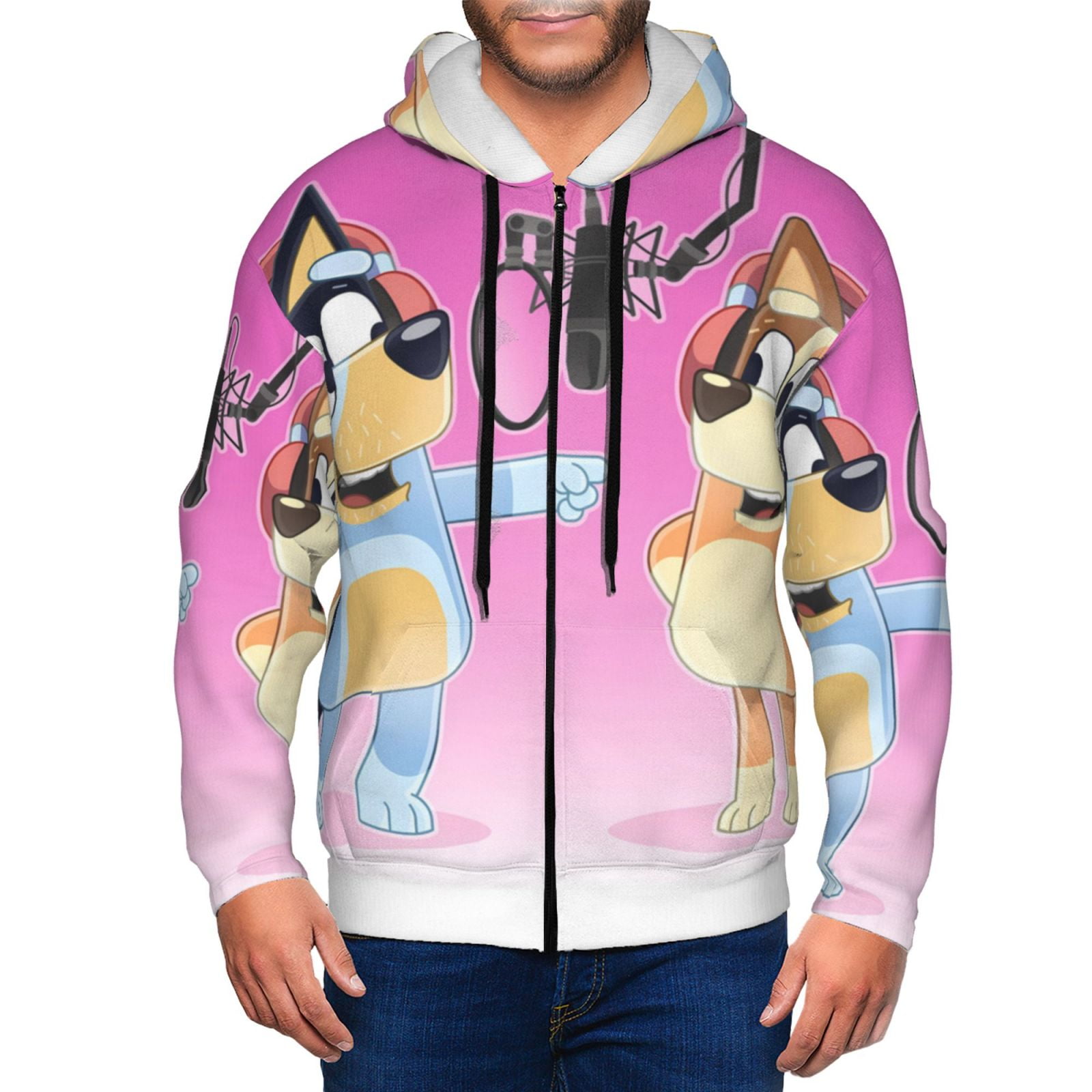 Bogiau Bluey Print Men's Zip-Up Hoodie,Fleece Full-Zip Hoodie for Men, Hooded Sweatshirt-Medium ...